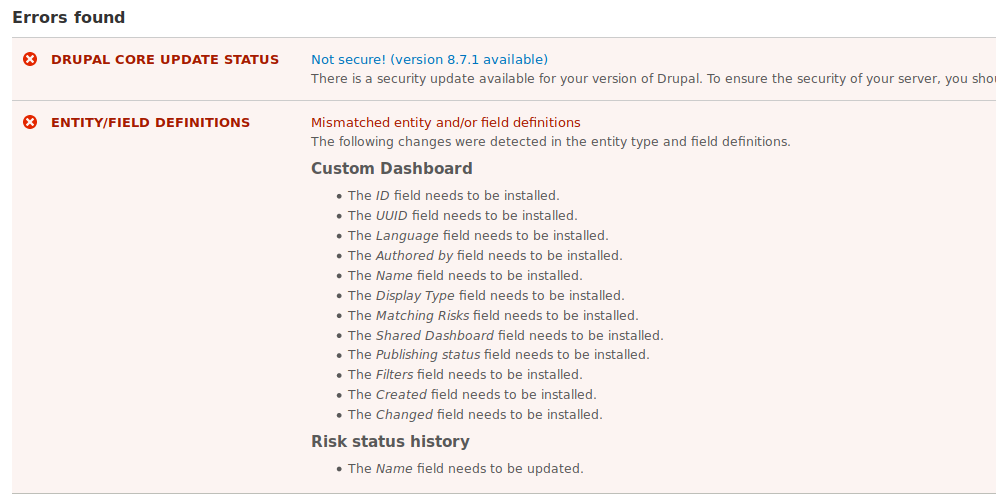 Status report show Mismatched entity and/or field definitions after update to 8.7 [#3053637 ...